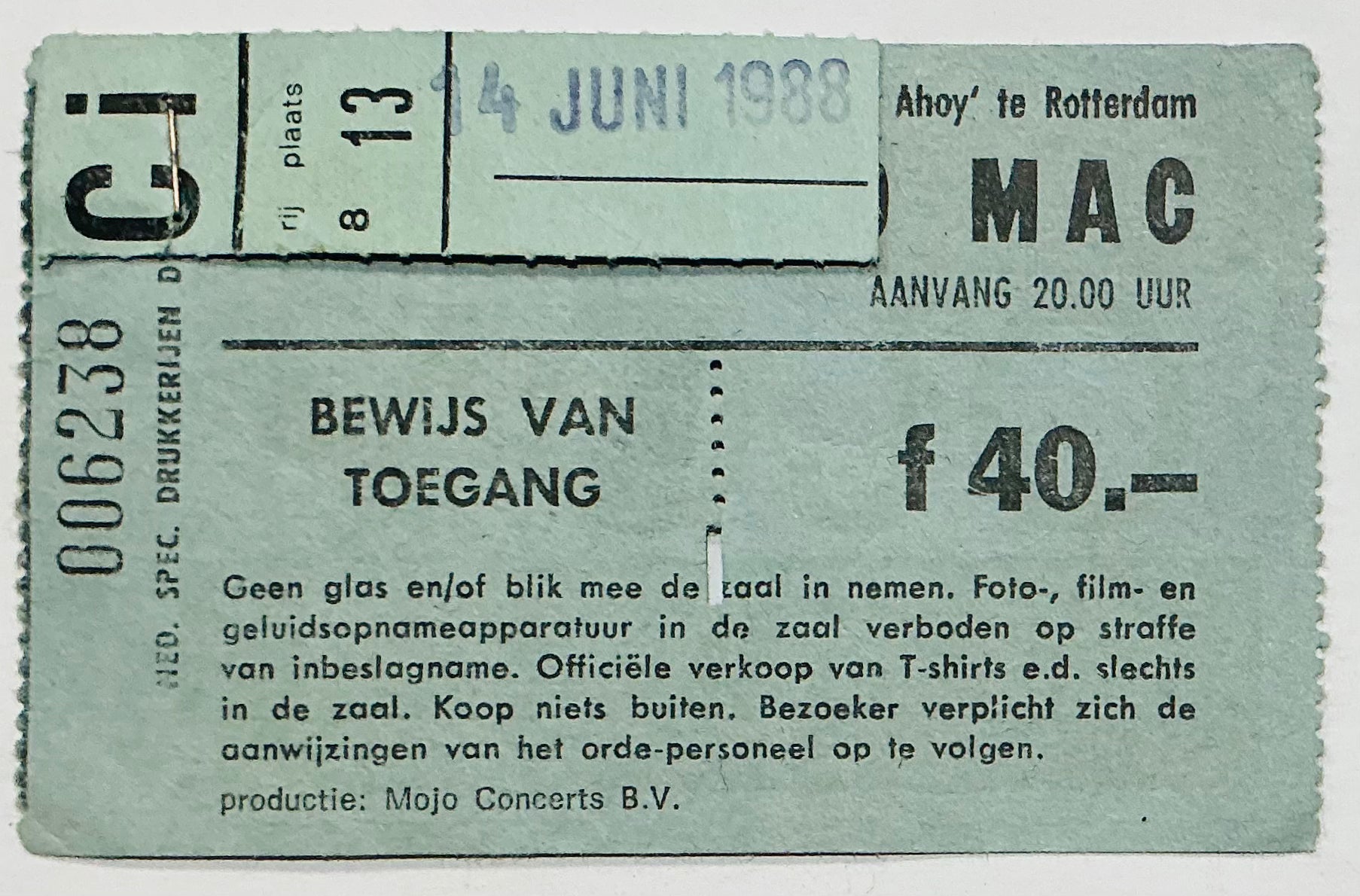 Fleetwood MAC Original Used Concert Ticket Sportpaleis Ahoy Rotterdam ...