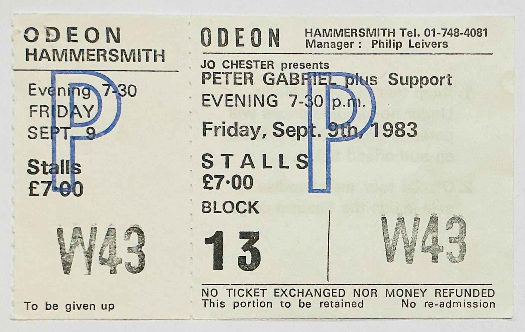 Peter Gabriel Original Unused Concert Ticket Hammersmith Odeon London ...