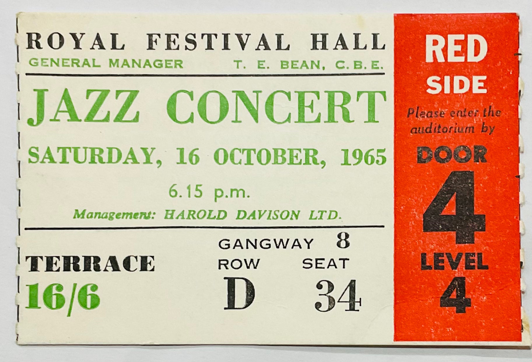 Modern Jazz Quartet Original Programme and Used Concert Ticket Royal F ...